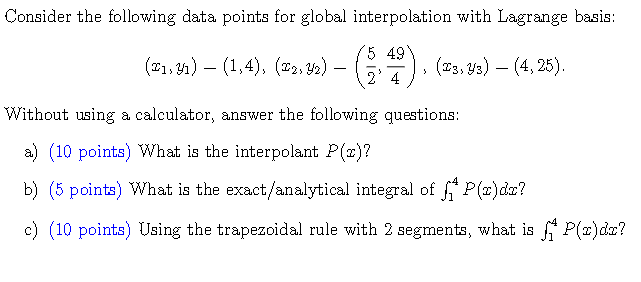 Solved Consider The Following Data Points For Global 
