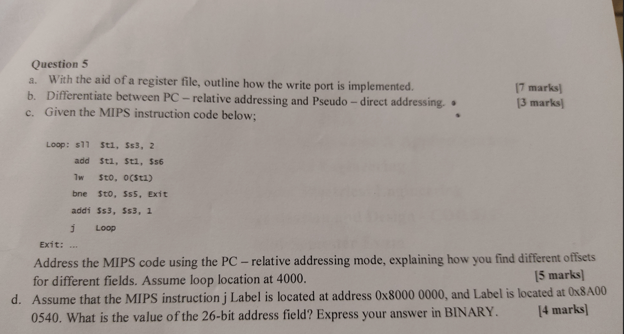 Solved Question 5 a. With the aid of a register file, | Chegg.com