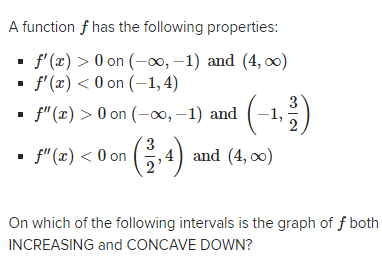 Solved A continuous function f has the following properties: | Chegg.com