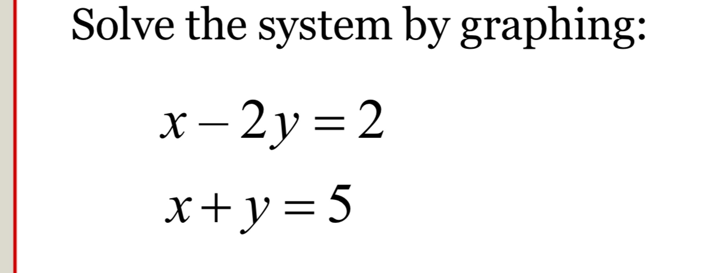 Solved Solve the system by ﻿graphing:x-2y=2x+y=5 | Chegg.com