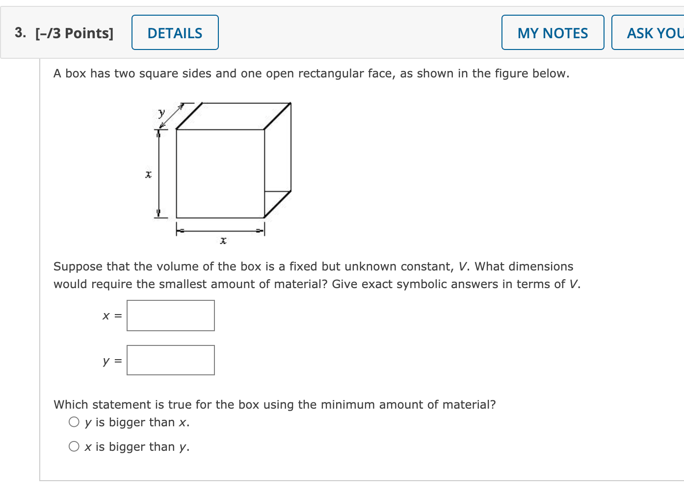 Solved 3. [-13 Points] DETAILS MY NOTES ASK YOU A box has | Chegg.com