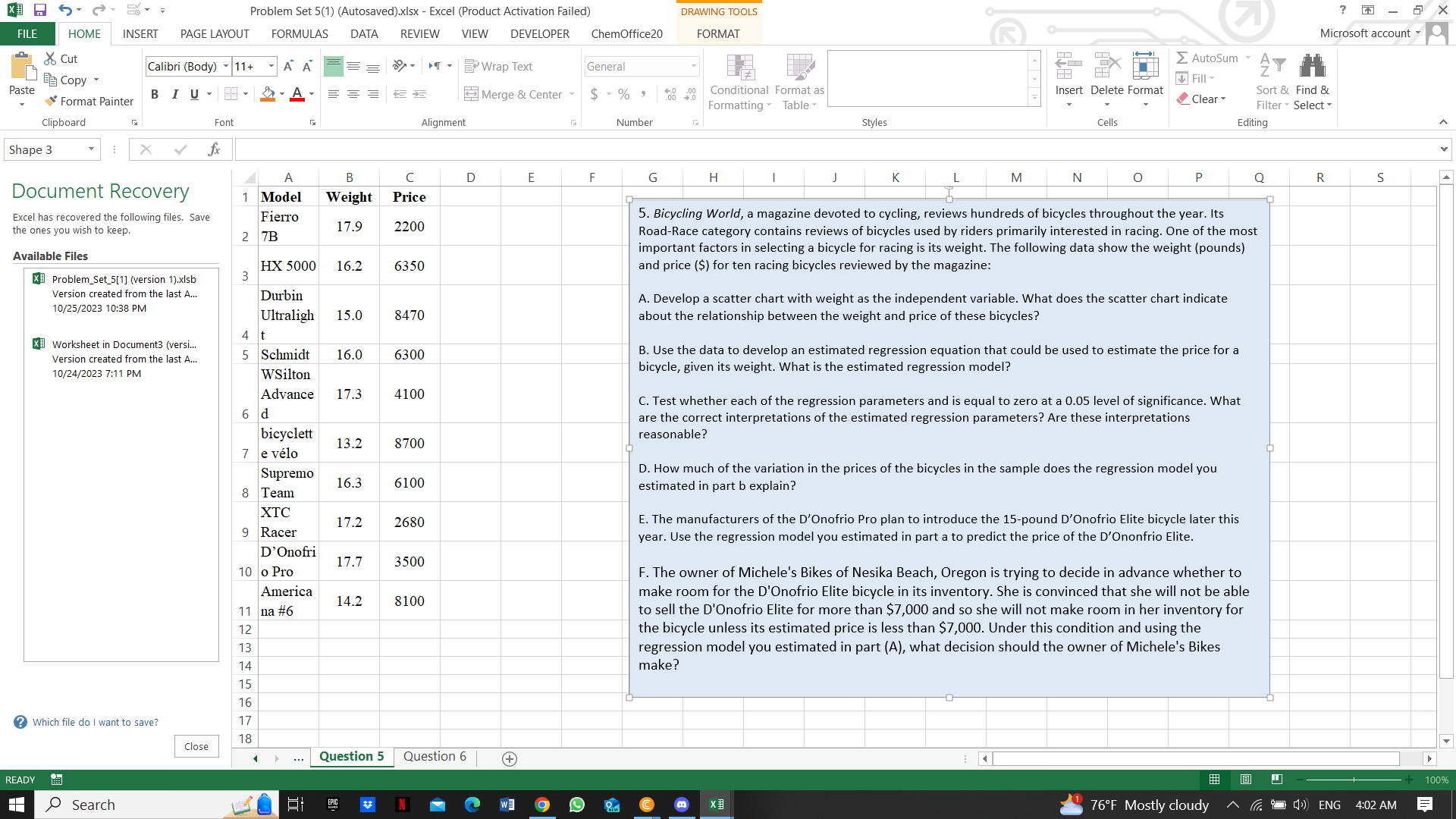 Solved Document Recovery Excel Has Recovered The Following