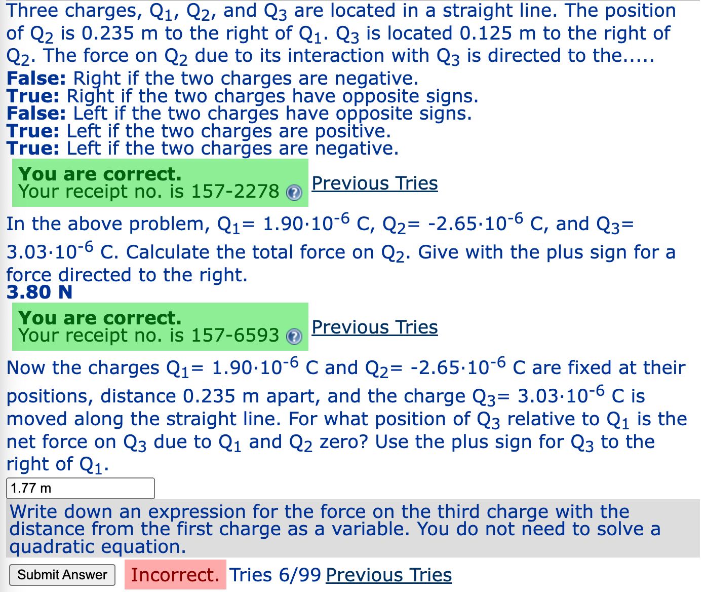 Solved Three charges, Q1,Q2, and Q3 are located in a | Chegg.com