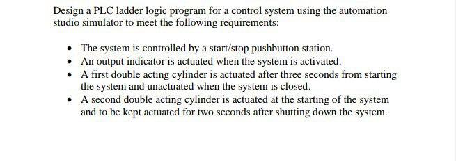 Solved Design a PLC ladder logic program for a control | Chegg.com