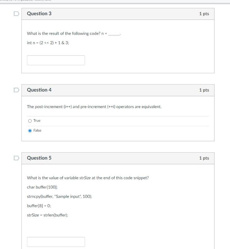 Solved Question 3 1 pts What is the result of the following | Chegg.com