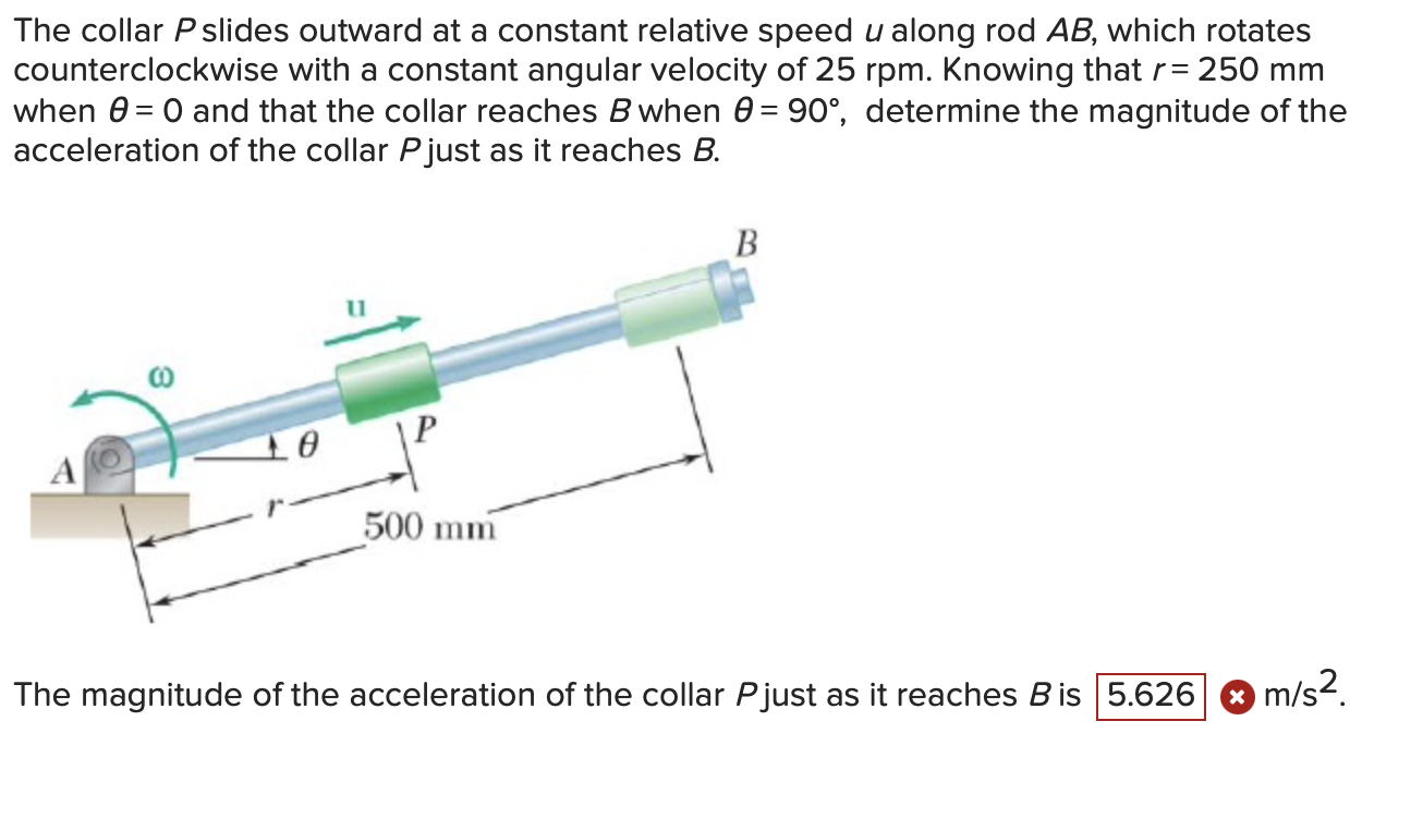 Solved The collar P slides outward at a constant relative | Chegg.com