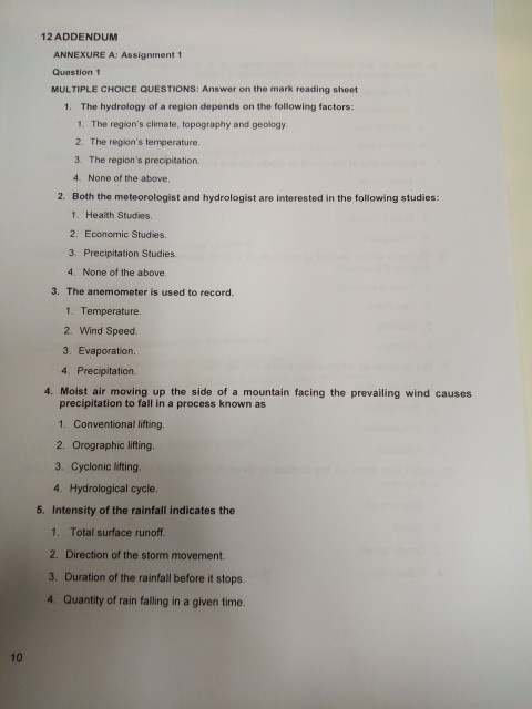 Solved 12 ADDENDUM ANNEXURE A: Assignment 1 Question 1 | Chegg.com