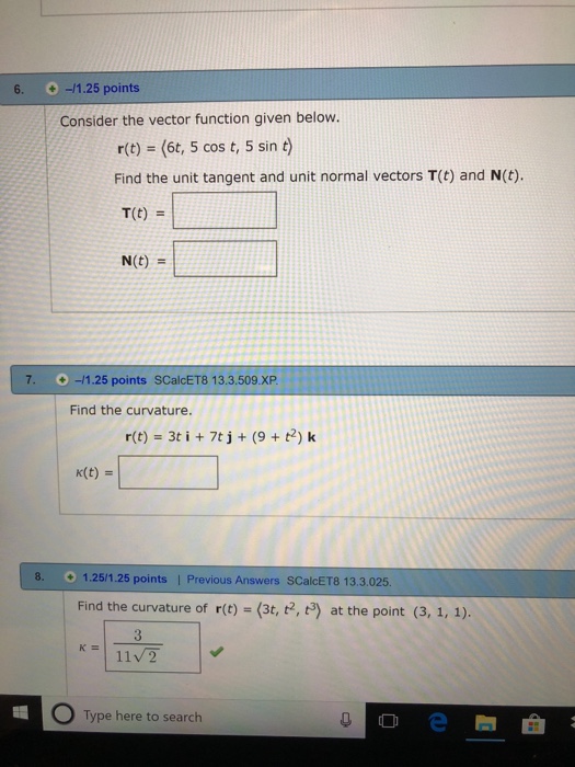Solved 6. -11.25 points Consider the vector function given | Chegg.com