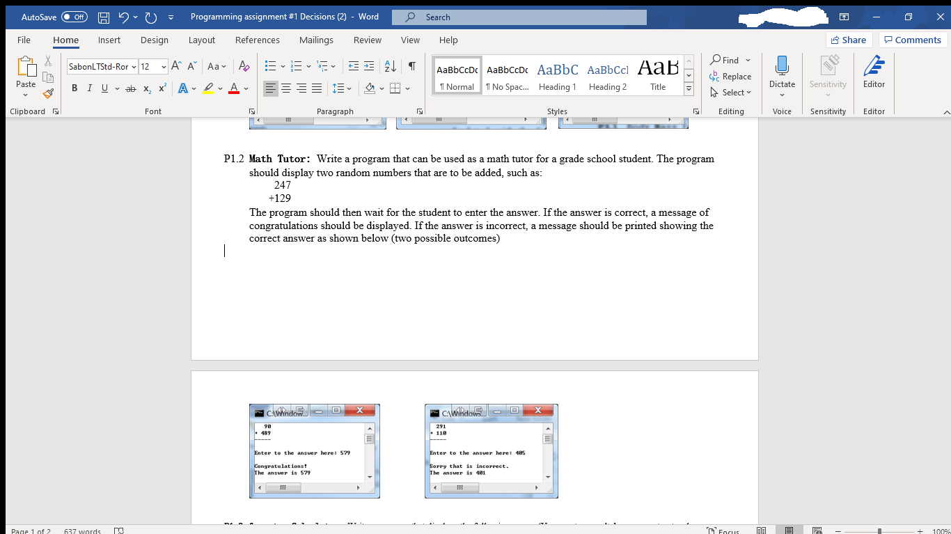 Solved AutoSave Off HU- Programming assignment #1 Decisions | Chegg.com