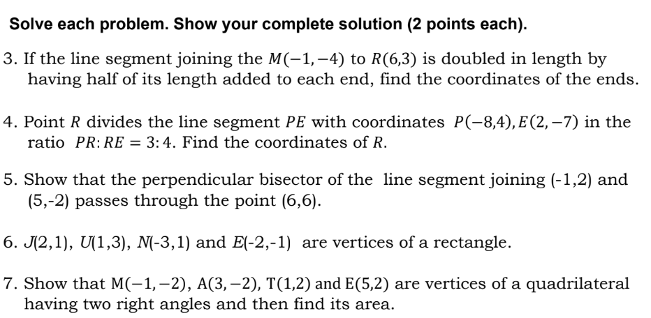 Solved Solve each problem. Show your complete solution (2 | Chegg.com