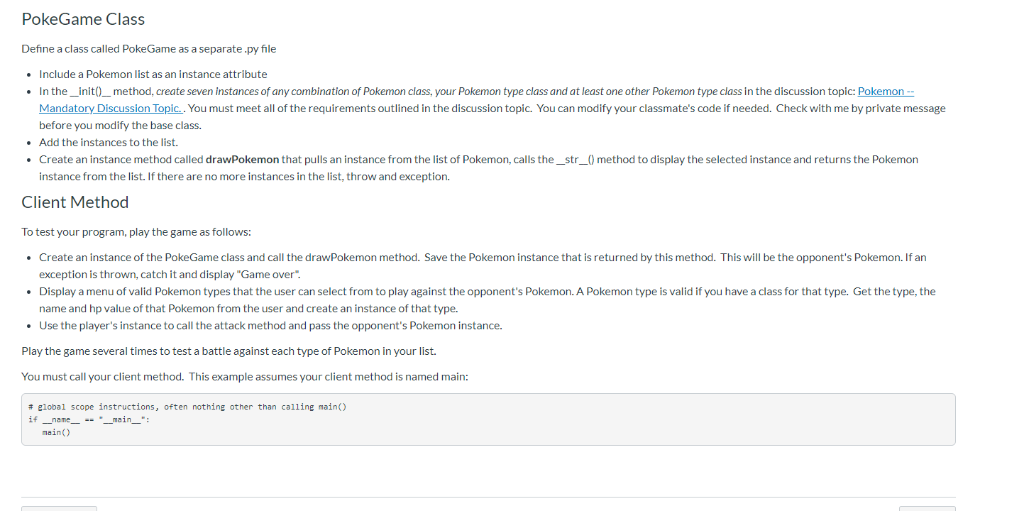 PokeGame Class Define a class called PokeGame as a | Chegg.com