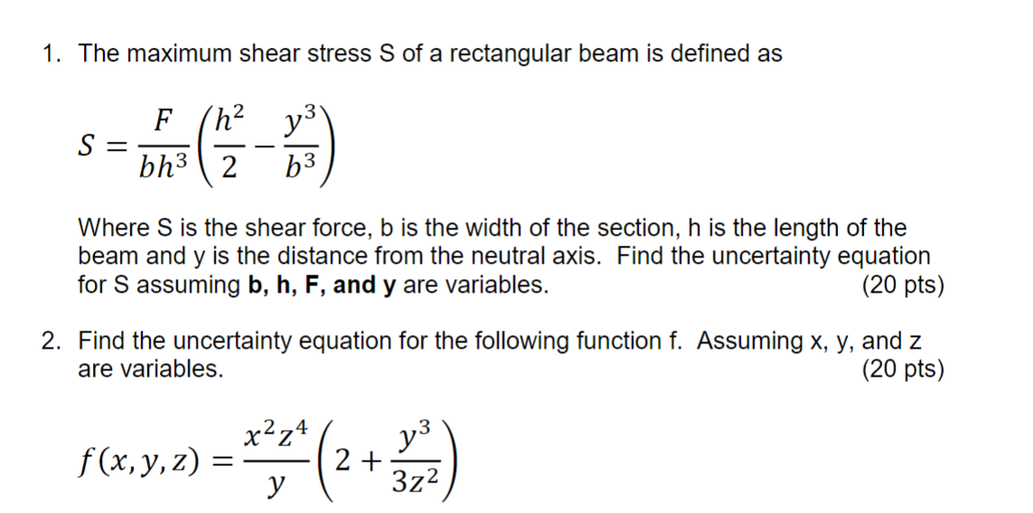 Solved 1. The maximum shear stress S of a rectangular beam | Chegg.com