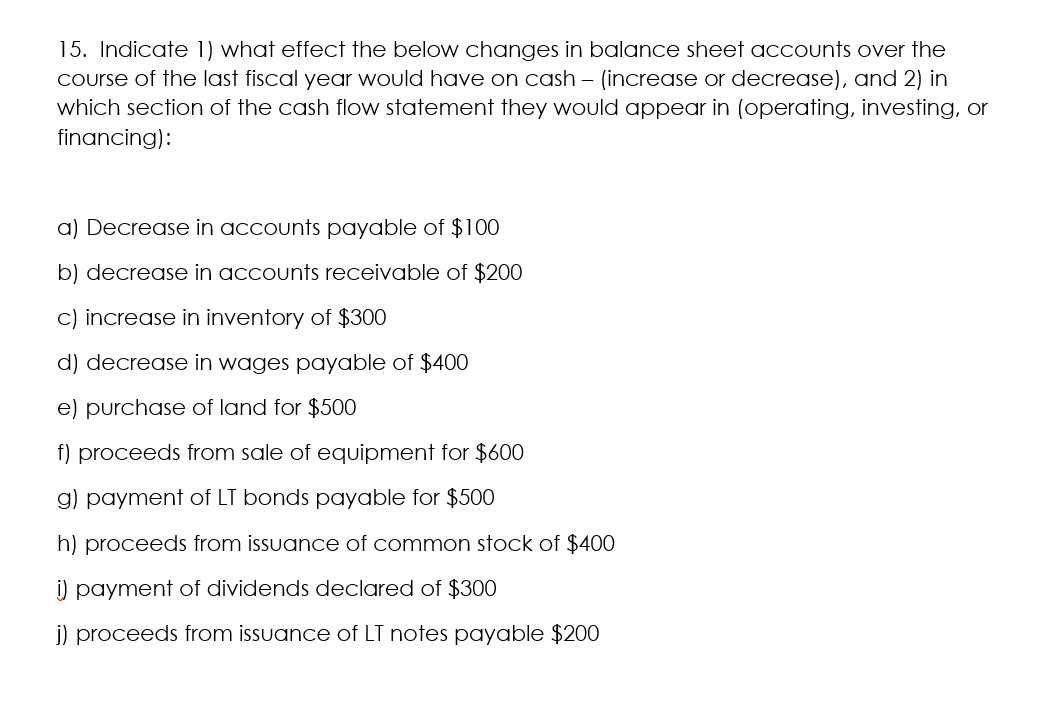 Solved 15. Indicate 1) what effect the below changes in | Chegg.com