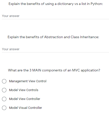 Solved Explain the benefits of using a dictionary vs a list | Chegg.com