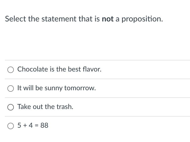 Solved Select the statement that is not a proposition. | Chegg.com