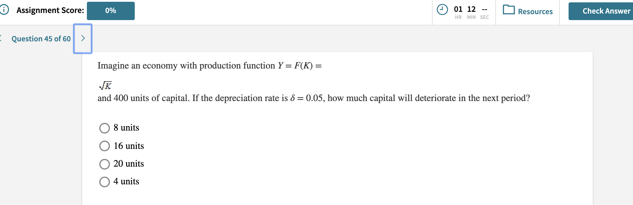 Solved Assignment Score: 0% © 01 12 - Resources Check Answer | Chegg.com