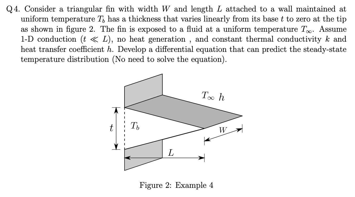 Solved Q4. Consider a triangular fin with width W and length | Chegg.com