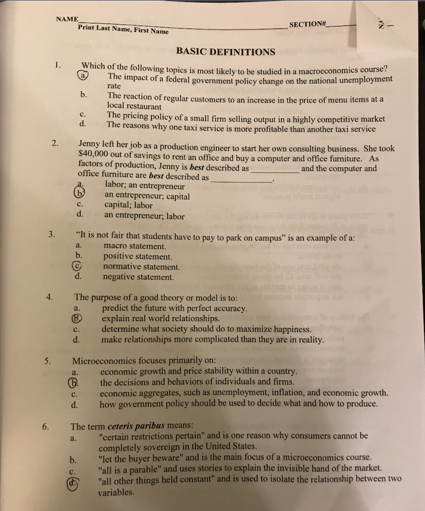 Solved NAME Print Last Name, First Name SECTION# 2- BASIC | Chegg.com