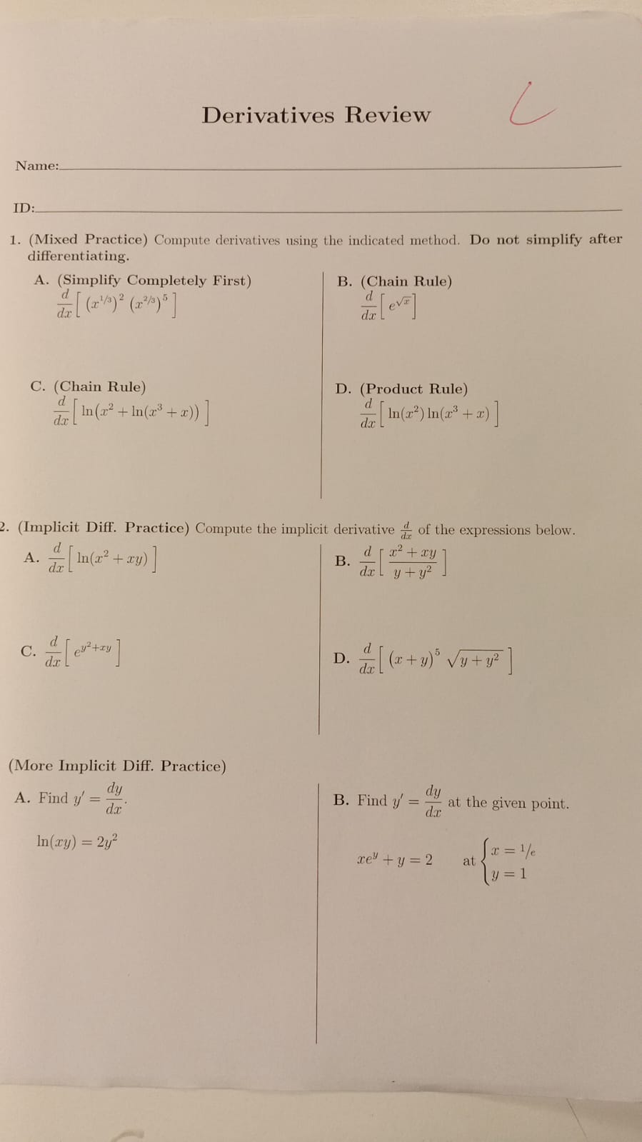 Solved ID:(Mixed Practice) ﻿Compute derivatives using the | Chegg.com