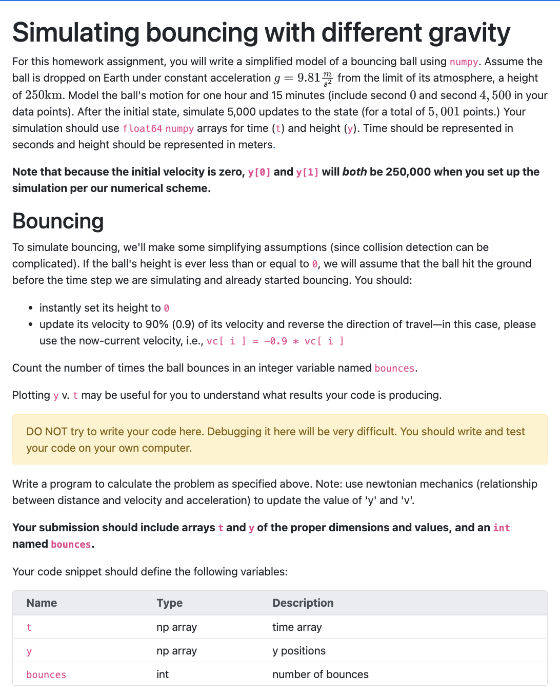 Solved Simulating bouncing with different gravity For this | Chegg.com
