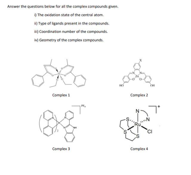 Solved Answer the questions below for all the complex | Chegg.com