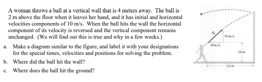 Solved A woman throws a ball at a vertical wall that is 4 | Chegg.com