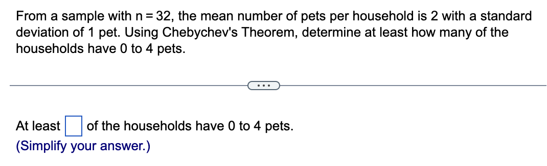 Solved From a sample with n=32, the mean number of pets per | Chegg.com