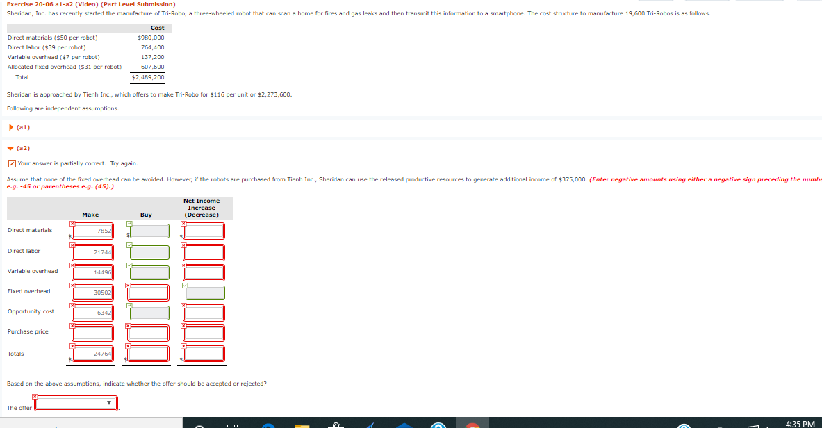 Solved Exercise 20-06 a1-a2 (Video) (Part Level Submission) | Chegg.com