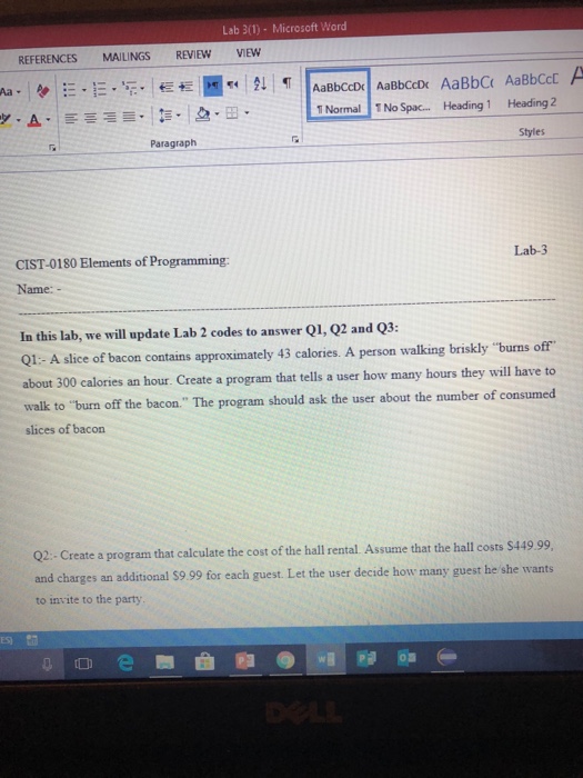 Solved Lab 3(1) Microsoft Word REFERENCES MAILINGS REVIEW | Chegg.com