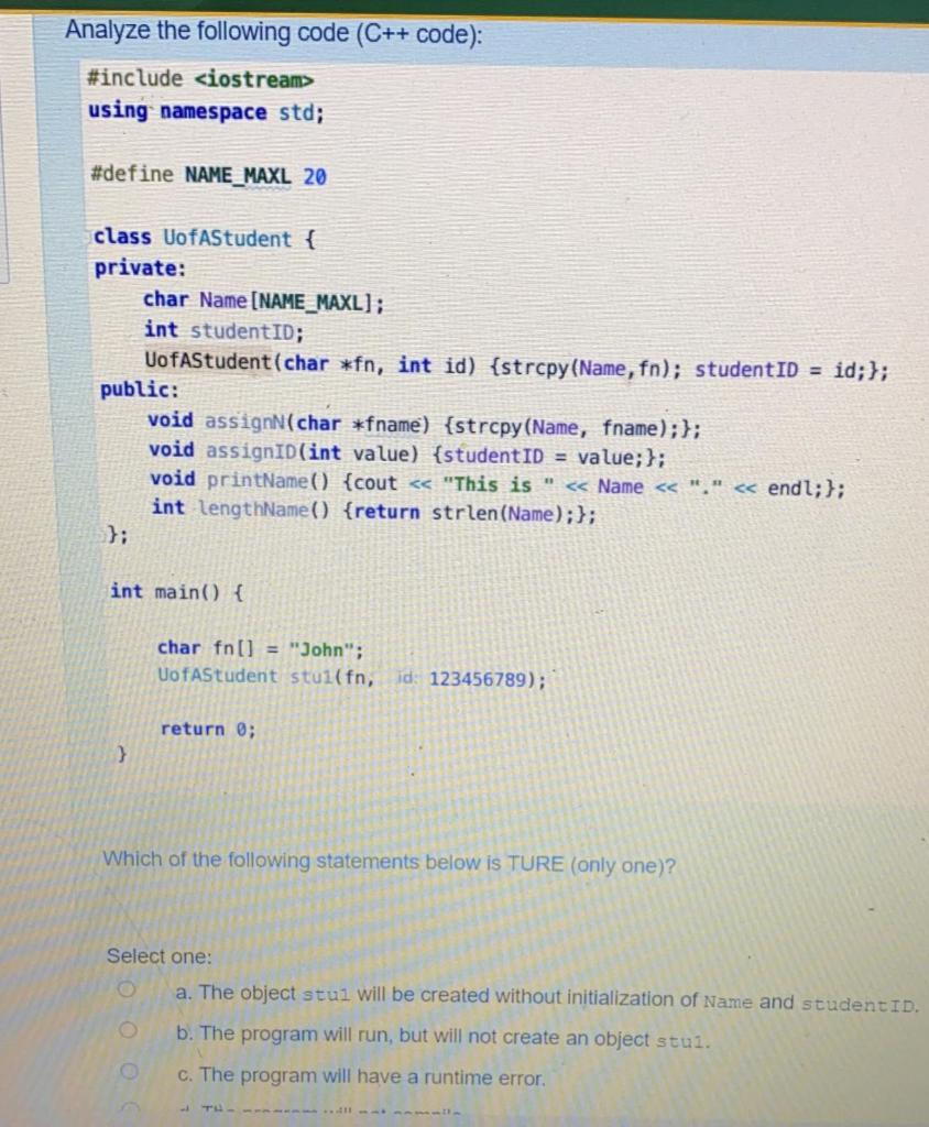 Solved Analyze the following code (C++ code): #include | Chegg.com