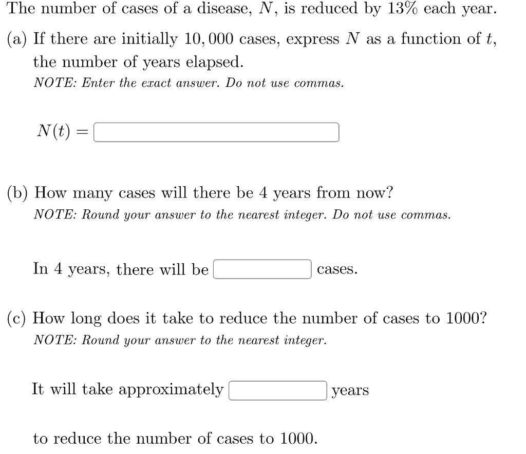Solved The number of cases of a disease, N, is reduced by | Chegg.com
