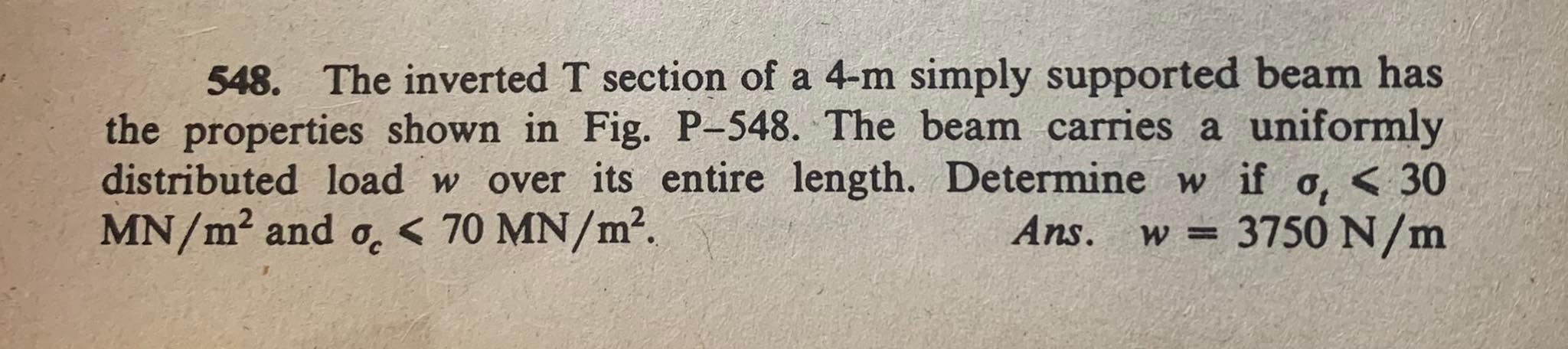 Solved 548. The inverted T section of a 4-m simply supported | Chegg.com