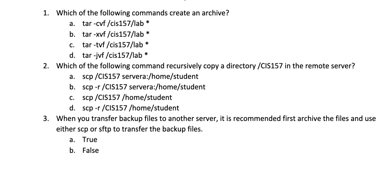 Solved 1. Which of the following commands create an archive? | Chegg.com