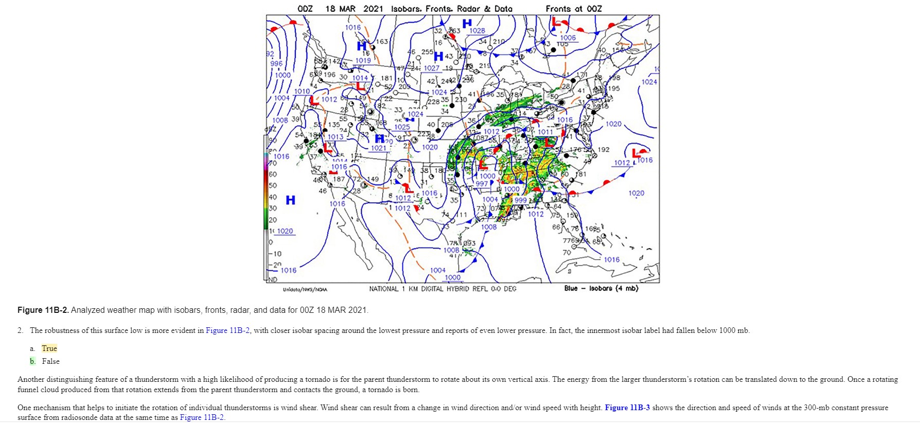 Solved Figure 11B-1. Analyzed weather map with isobars, | Chegg.com