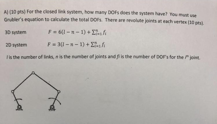 Solved A) (10 pts) For the closed link system, how many DOFs | Chegg.com