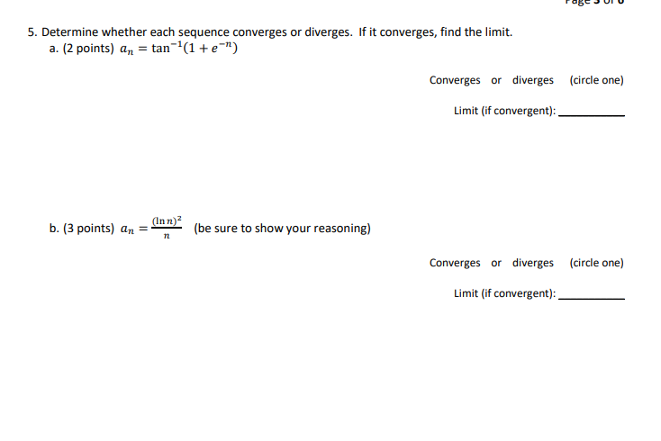 Solved 5. Determine whether each sequence converges or | Chegg.com