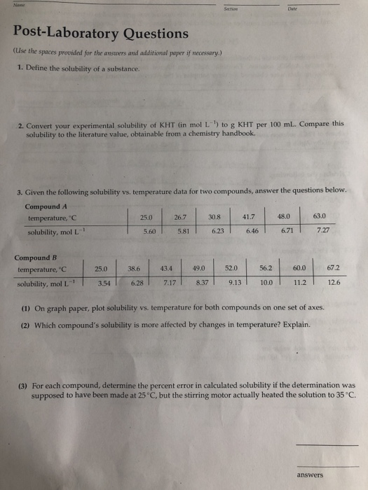 Solved Post-Laboratory Questions Use the spaces provided for | Chegg.com