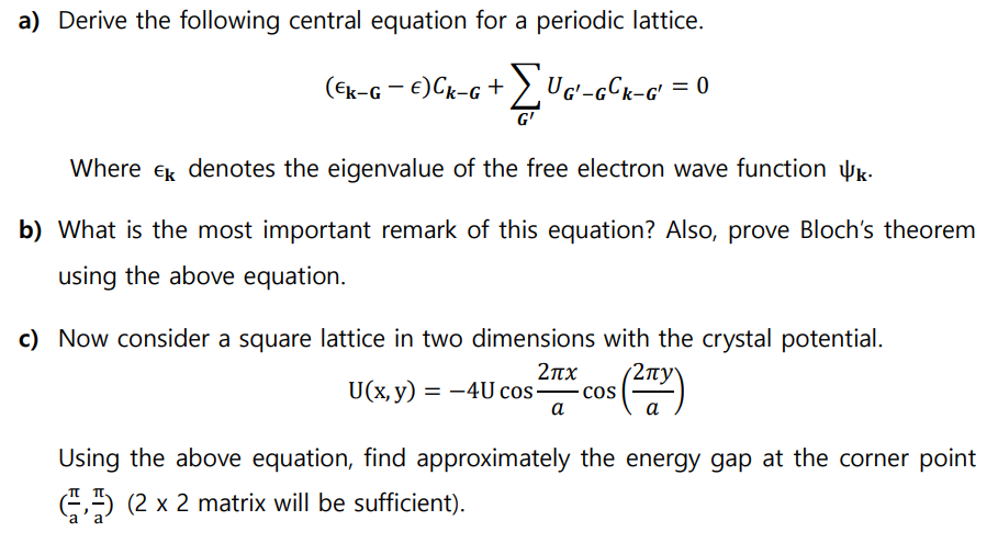 Solved a) Derive the following central equation for a | Chegg.com