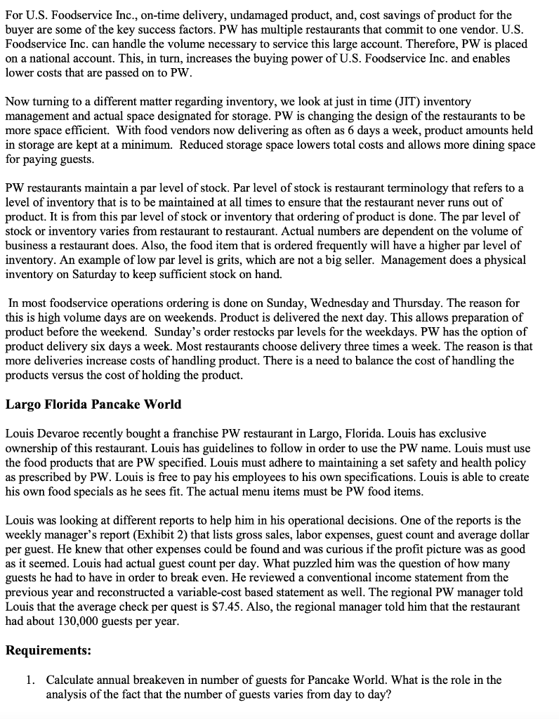 Pancake World (PW) is a franchise food service | Chegg.com