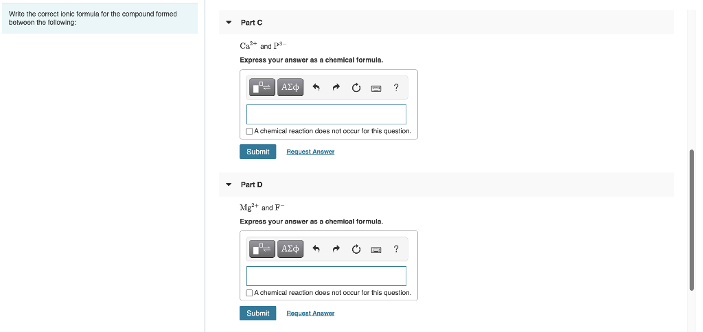 Solved Write the correct ionic formula for the compound | Chegg.com