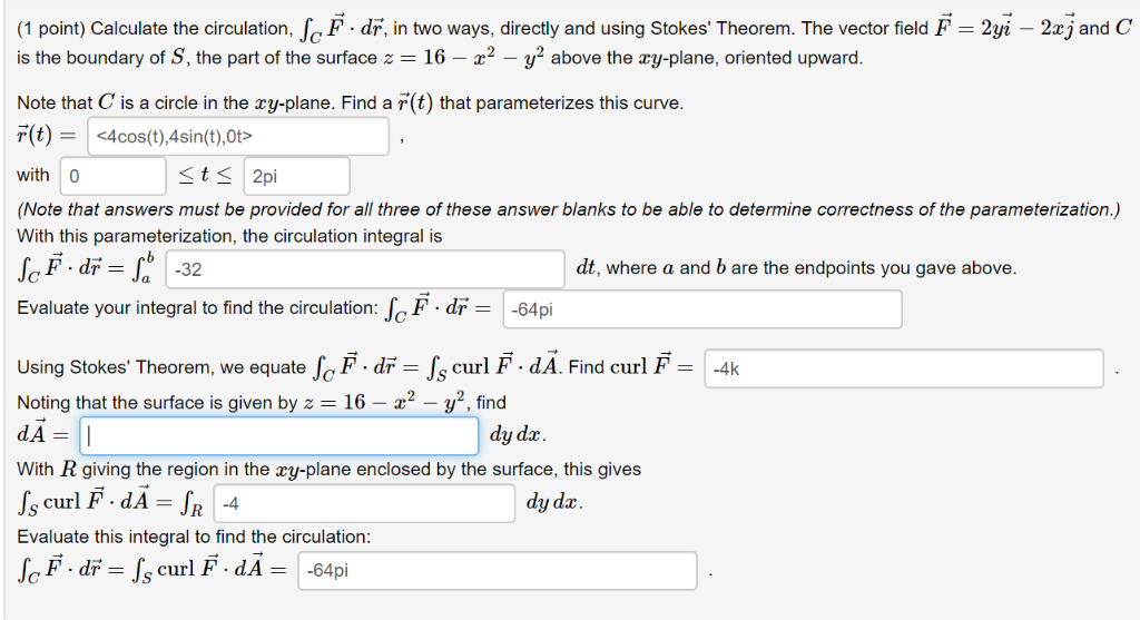 Solved 1 point) Calculate the circulation, JcF dr, in two | Chegg.com