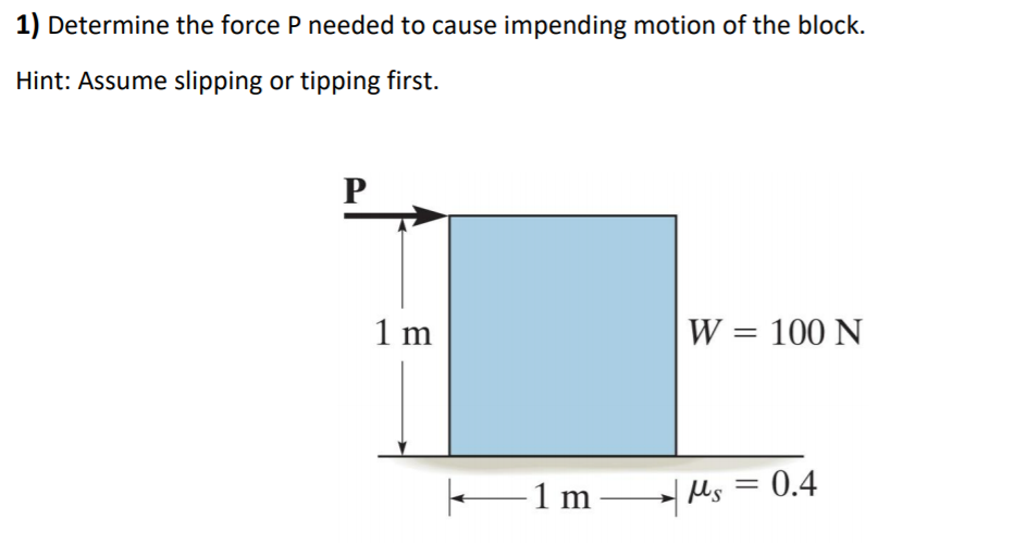 Solved 1 Determine The Force P Needed To Cause Impending