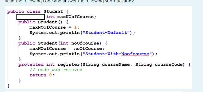 Solved Read the following code and answer the following | Chegg.com