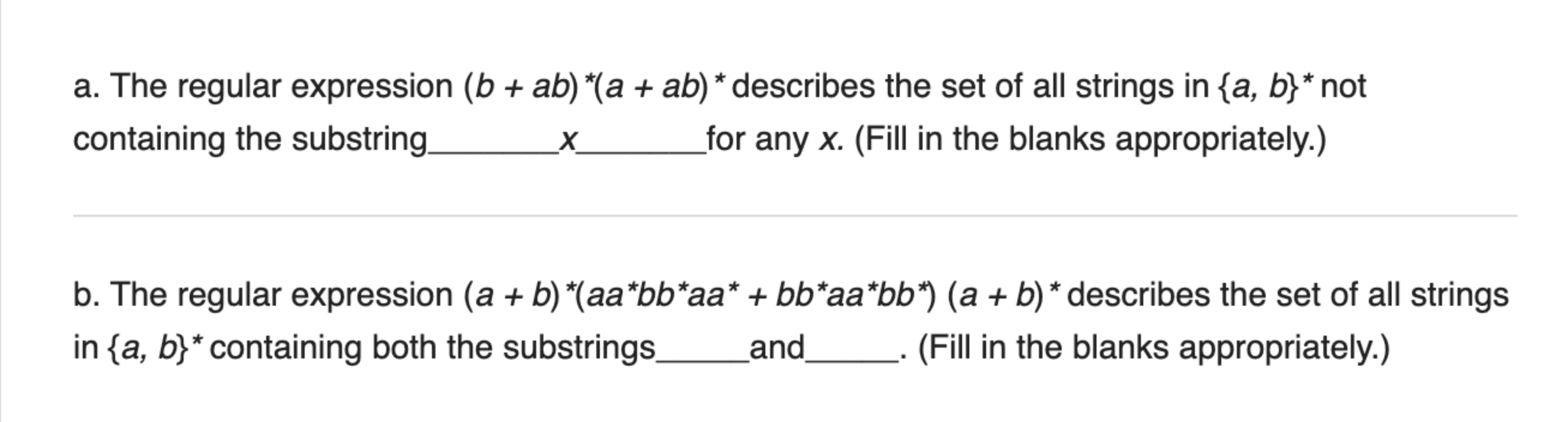 Solved a. The regular expression (b + ab) *(a + ab) * | Chegg.com