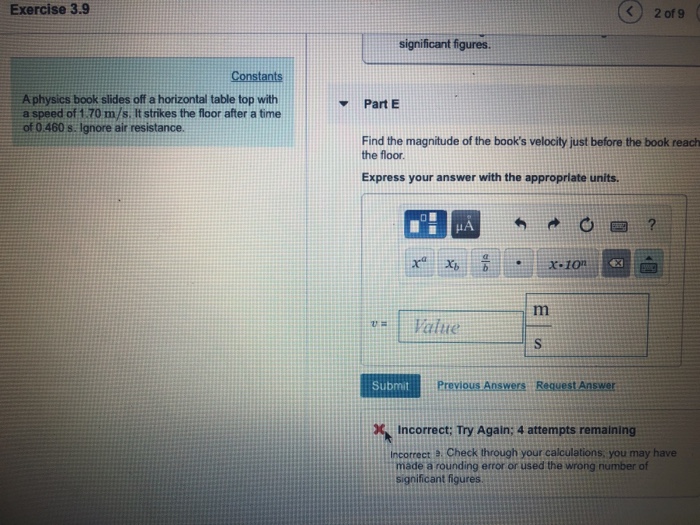Solved Part C Constants A physics book slides off a | Chegg.com