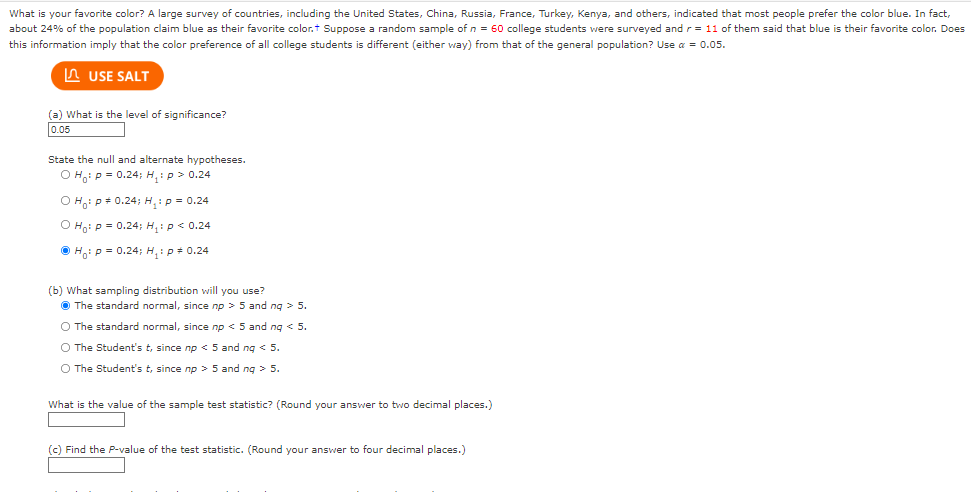 Solved What is your favorite color? A large survey of | Chegg.com