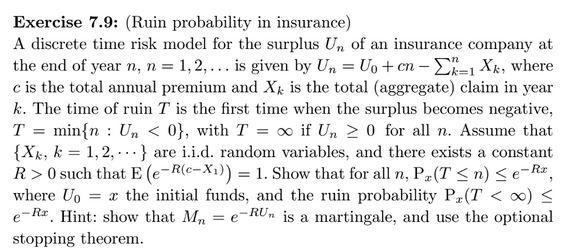 Exercise 7.9: (Ruin probability in insurance) A | Chegg.com