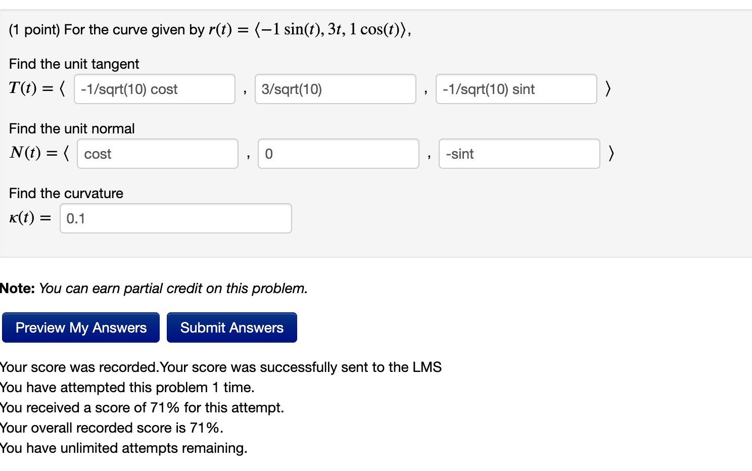 Solved (1 point) For the curve given by | Chegg.com