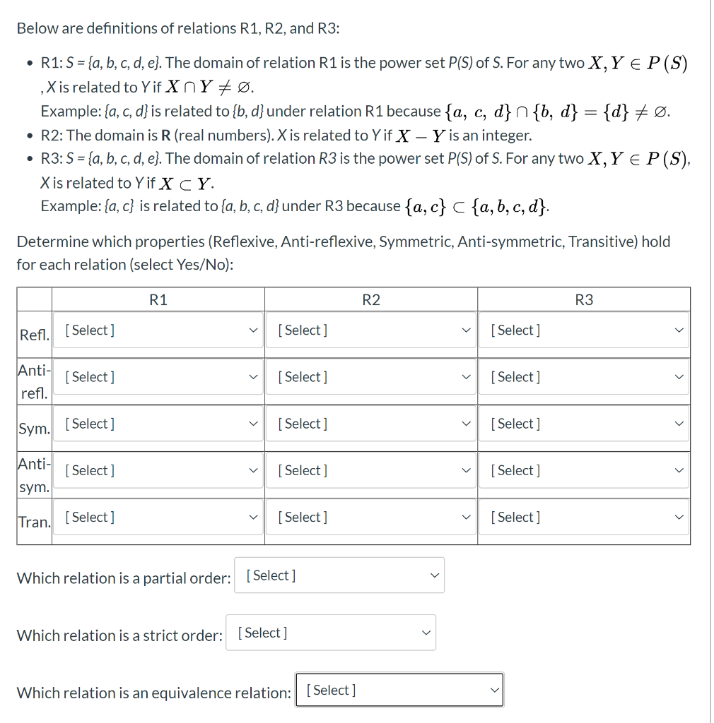 Solved Below are definitions of relations R1, R2, and R3: • | Chegg.com