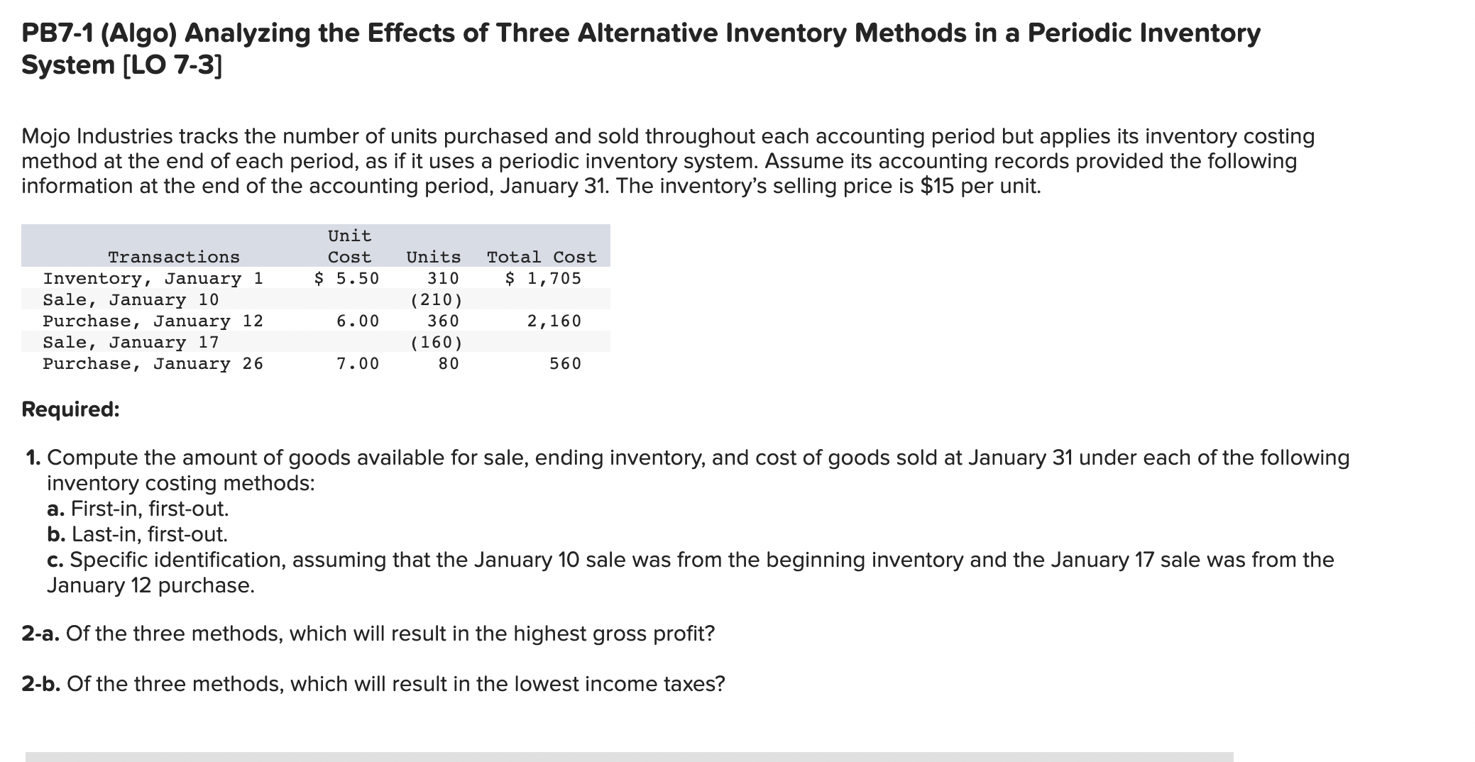 Solved PB7-1 (Algo) Analyzing the Effects of Three | Chegg.com